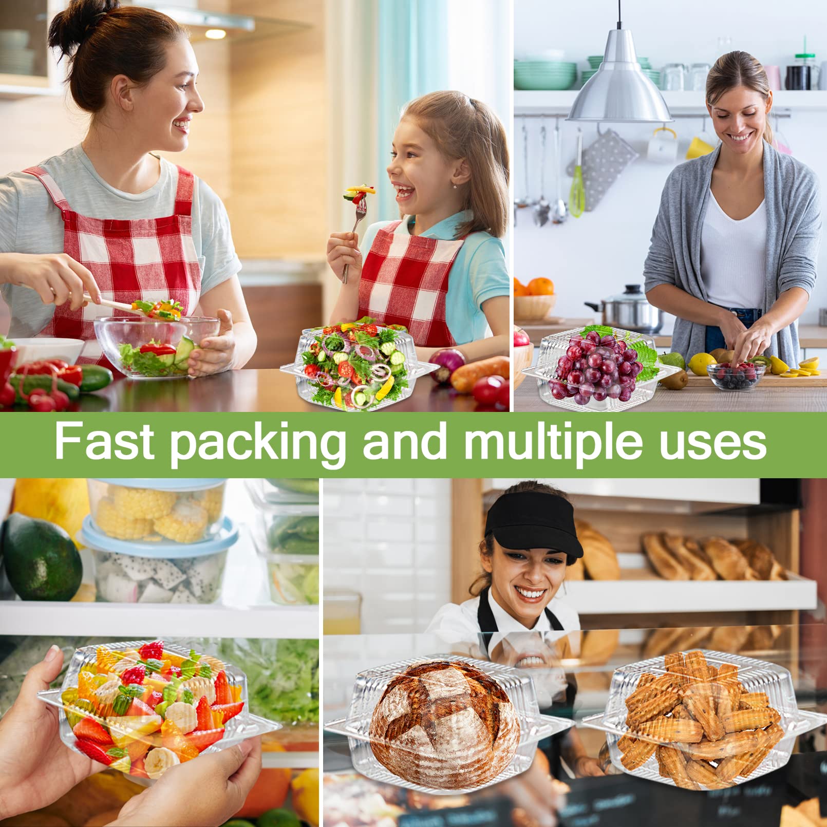 60Pcs Clear Take out Containers,Plastic Hinged Food Container,Clear Cake Containers Square,Disposable Clamshell Dessert Container with Lids for Salads Sandwiches Hamburger Dessert (5.3x4.7x2.8 in)