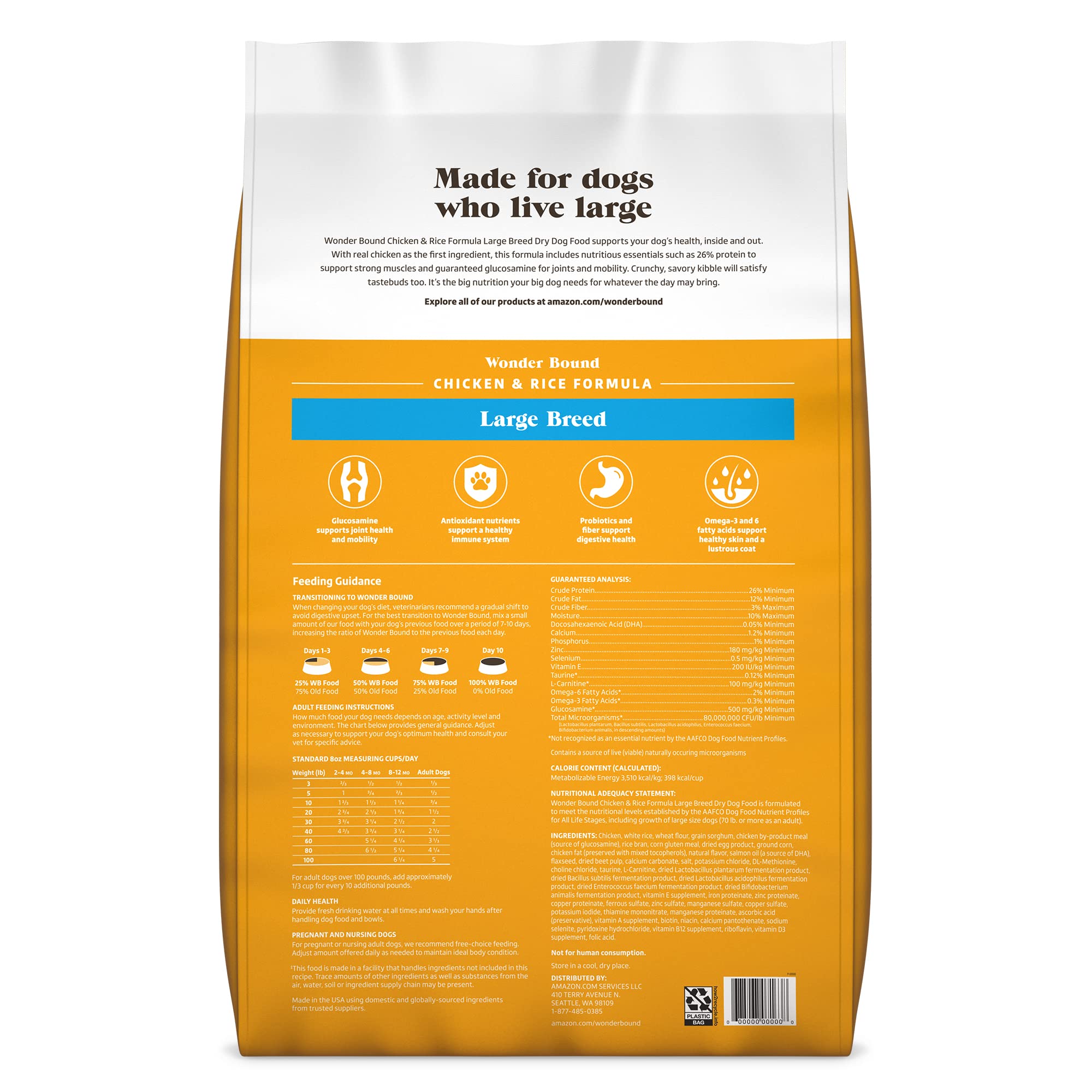 Amazon Brand - Wonder Bound Large Breed, Adult Dry Dog Food, Chicken & Rice, 30 pound (Pack of 1)