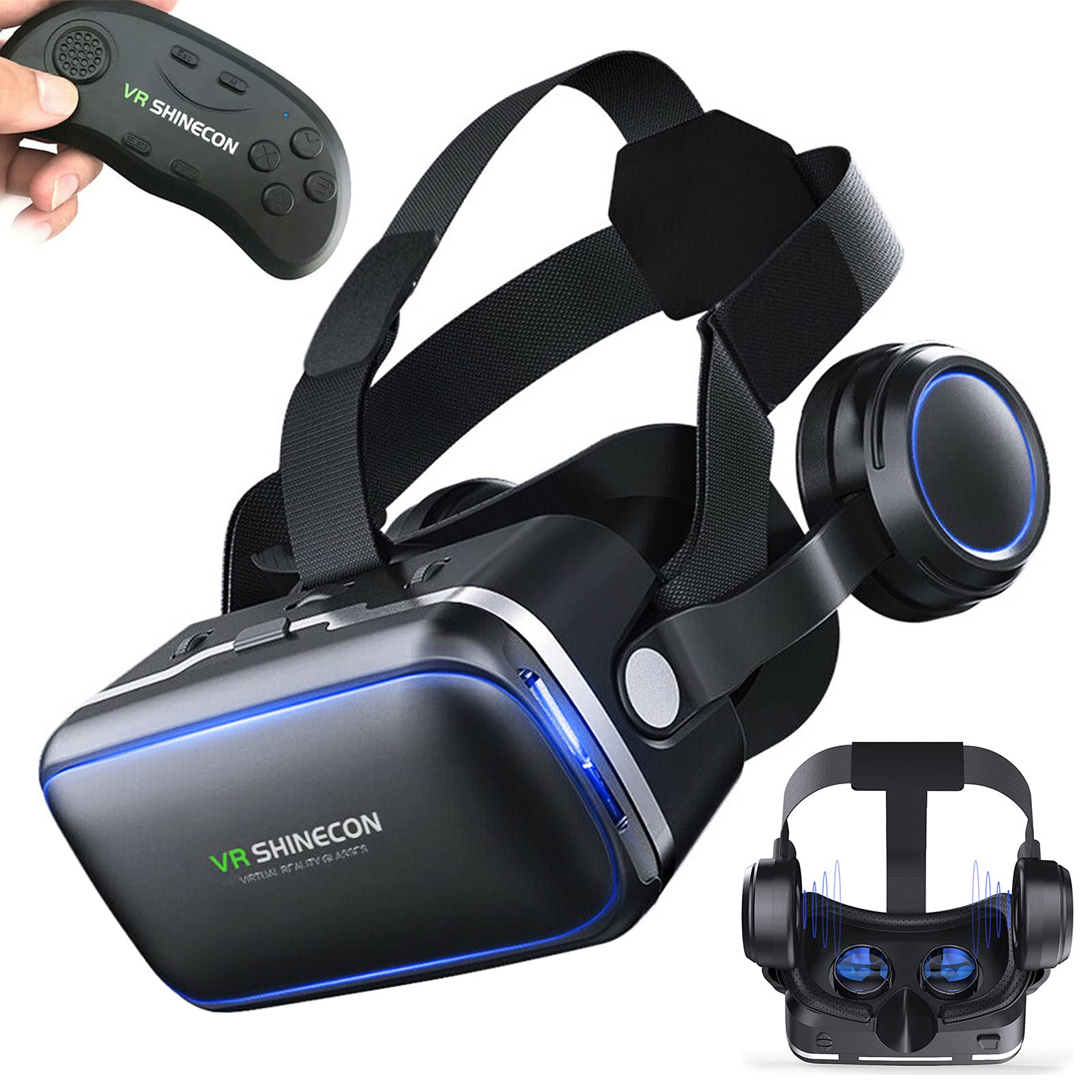 360° VR Headset with Remote Controller Compatible with iPhone and Android Phones,Adjustable 3D VR Glasses Goggles,Virtual Reality Headsets Goggles for Kids and Adults
