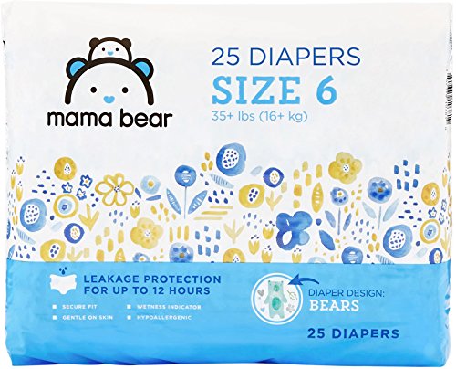 Amazon Brand - Mama Bear Diapers Size 6, 25 Count, Bears Print, White