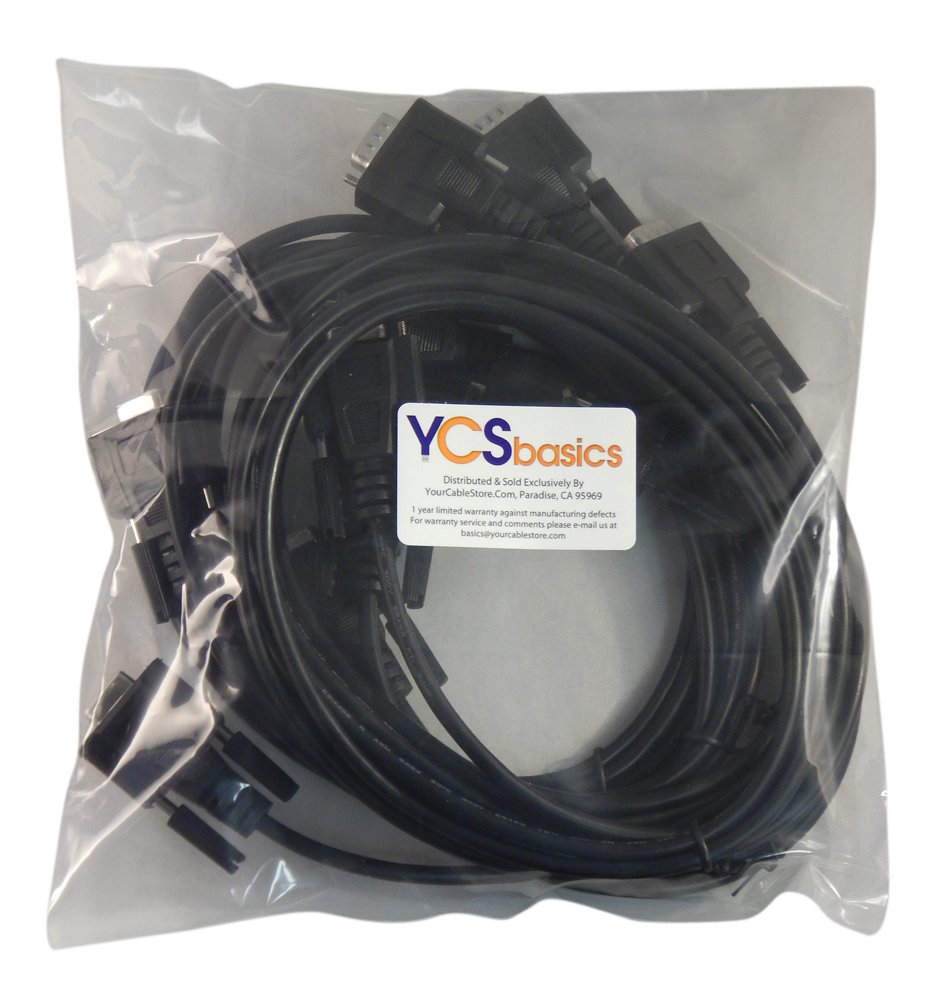 Five Pack of YCS Basics Black 6 Foot DB9 9 Pin Serial / RS232 Male/Female Extension Cables