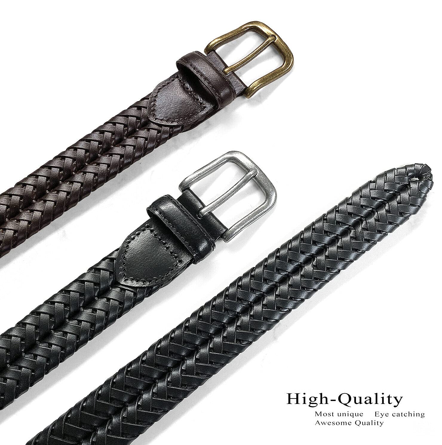 20150 Braided Belt Genuine Leather Braided Woven Casual Dress Belt 1-1/4"(32mm) Wide (Black, 36)