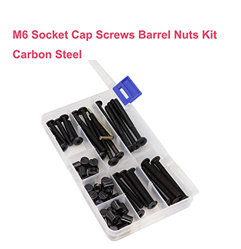 cSeao Black Baby Bed Crib Screws Replacement Parts,50pcs M6 Hex Drive Socket Cap Barrel Nuts Assortment Kit for Baby Bed Cribs Furniture, M6x40/50/60/70/80mm