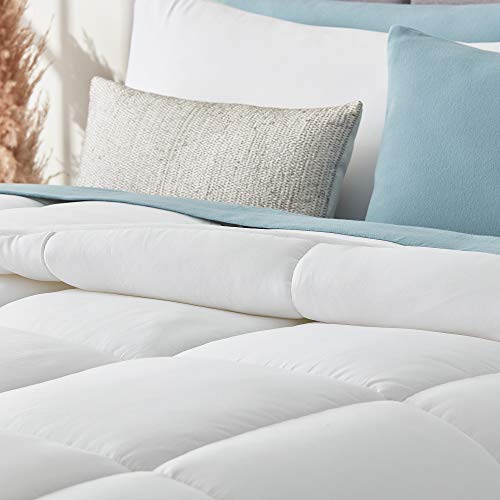 LUCID All-Season Microfiber Comforter – Down Alternative – Hypoallergenic – Box Stitched – 8 Duvet Loops - 300 GSM, White, King