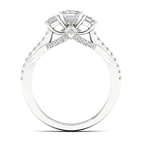2 1/5 Ct Emerald Shape White Cubic Zirconia Three Stone & Side Stone Wedding Engagement Ring In 14K White Gold Plated 925 Sterling Silver (2.20 Cttw) Ring Size -7