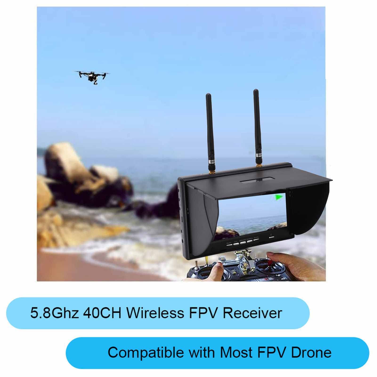FPV Monitor, 800x480 5.8GHz 40Channels 7Inch LCD Screen Monitor/Display Dual Receiver Monitor for FPV Drone Quadcopter Automatic Antenna Switching
