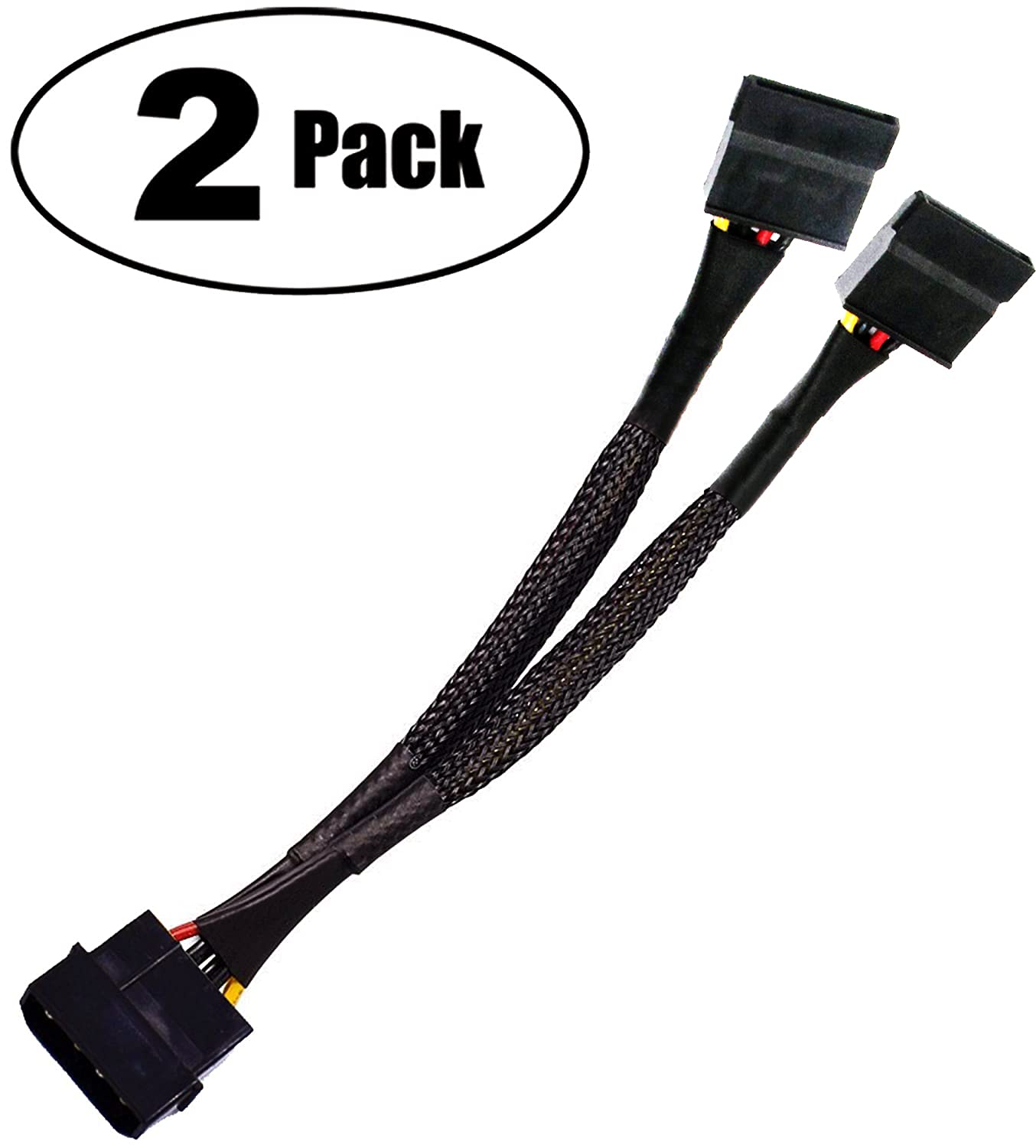 TeamProfitcom 4 Pin Male IDE Molex to Dual 15 Pin Female SATA Power Splitter Converter Adapter Cable Hard Drive HDD SSD Extension Cable Sleeved Braided 8 Inches (2 Pack)