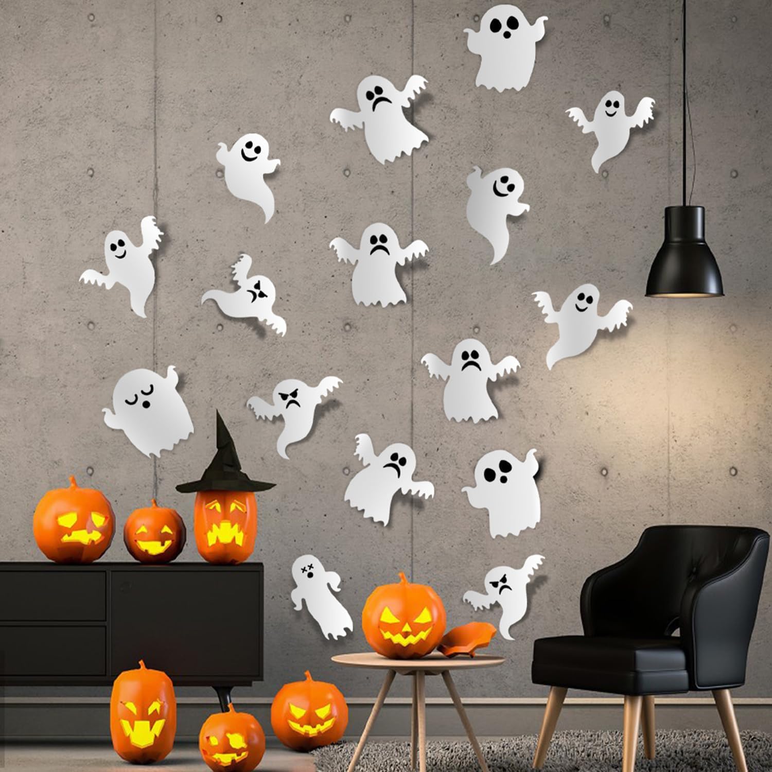 21 Pieces Halloween Ghost Wall Decor Cute Ghost Wall Stickers Reusable Halloween Decoration 3D White Small Ghost Wall Decals Supplies for Halloween Party Home Door Wall Decor Accessories DIY