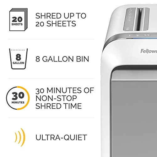 Fellowes Powershred LX22M 20-Sheet 100% Jam-Proof Micro Cut Paper Shredder for Office and Home, White 5263201