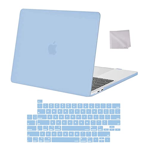 MOSISO Compatible with MacBook Pro 13 inch Case 2023, 2022, 2021-2016 M2 M1 A2338 A2251 A2289 A2159 A1989 A1708 A1706, Plastic Hard Shell Case & Keyboard Cover Skin & Wipe Cloth, Airy Blue