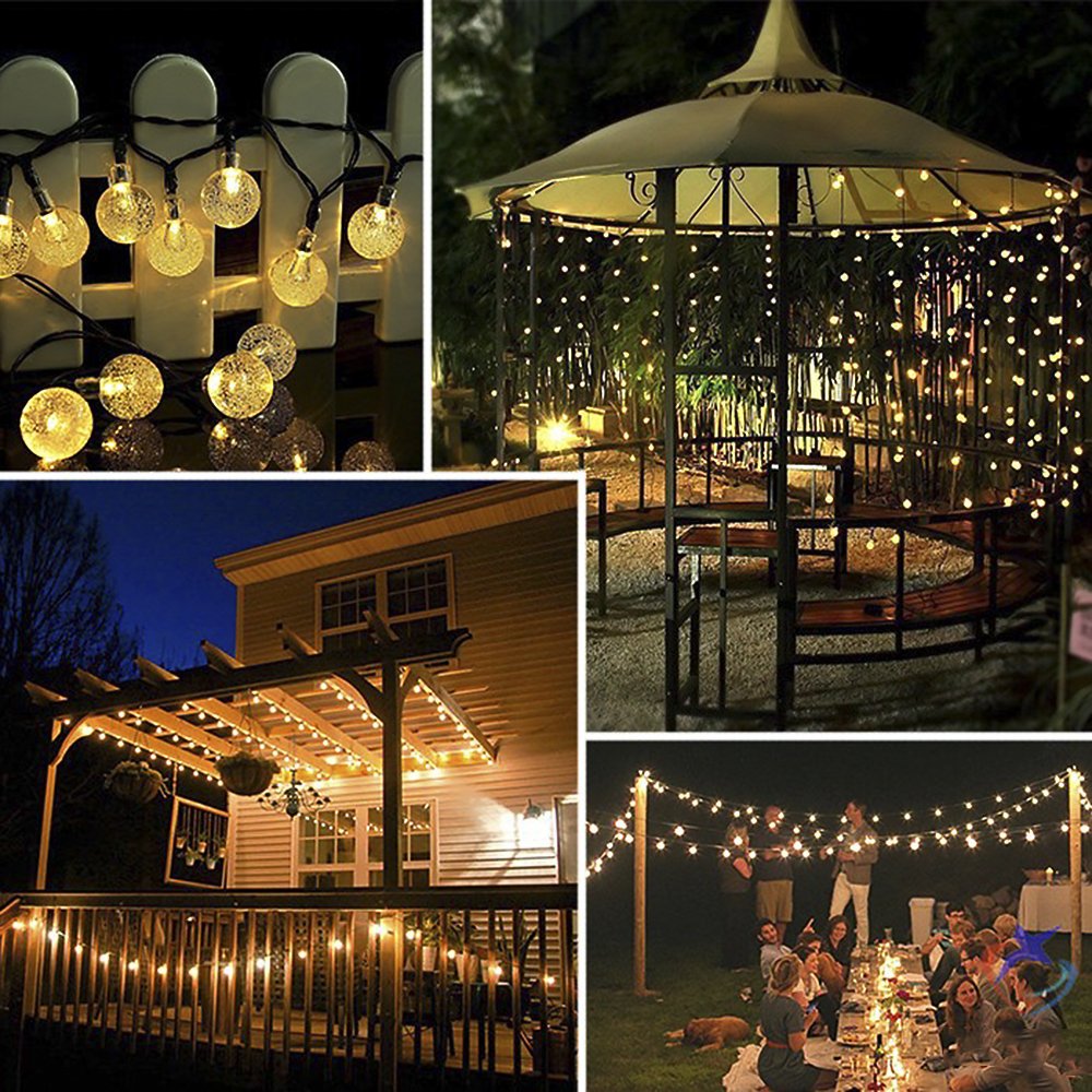 ALOVECO Solar String Lights Outdoor, 25ft 40 LED Crystal Ball Waterproof String Lights Solar Powered Fairy Lighting for Garden Home Landscape Holiday Decoration