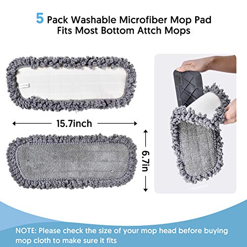 TINA&TONY Microfiber Spray Mop Replacement Heads 15.7", Washable Floor Cleaning Pads for Wet/Dust Mops Heads Refills Pads Compatible with Bona Floor Care System for Kitchen Home Floor Cleaning,5 Pack