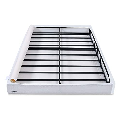 Amazon Basics Smart Box Spring Bed Base, 5 Inch Mattress Foundation, Tool-Free Easy Assembly, California King, White
