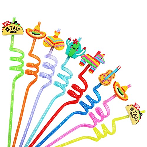 24 Pieces Cinco De Mayo Party Plastic Drinking Straws,Reusable Drinking Straws,for Mexican Fiesta Themed Birthday Party supplies,8 Styles