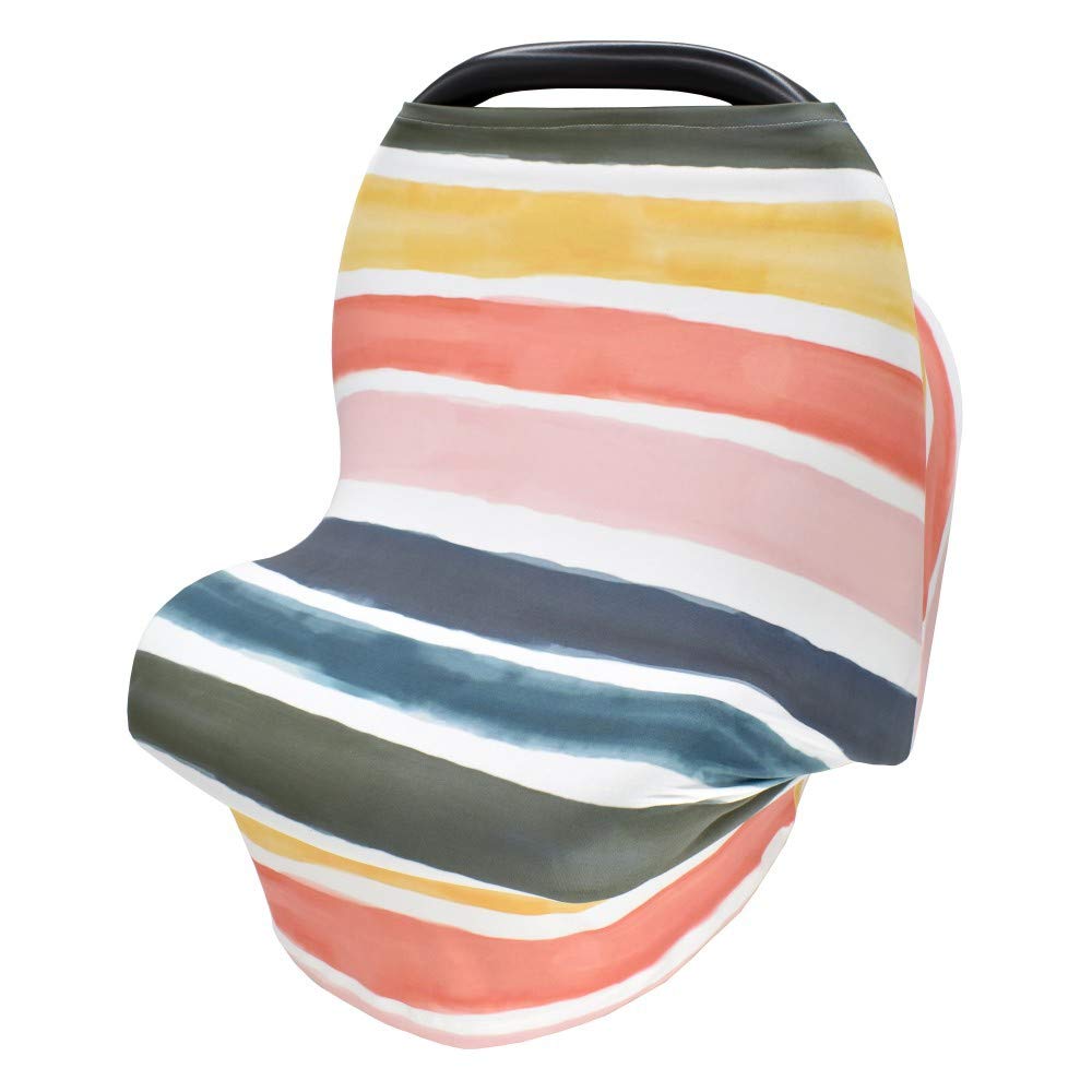 Nursing Cover for Baby Breastfeeding Stretchy Car Seat Canopy for Baby Girls/Boys, Multi-Purpose Soft Breathable Nursing Cover for Shopping Cart, High Chair, Stroller, Baby Shower Gifts(Stripe)