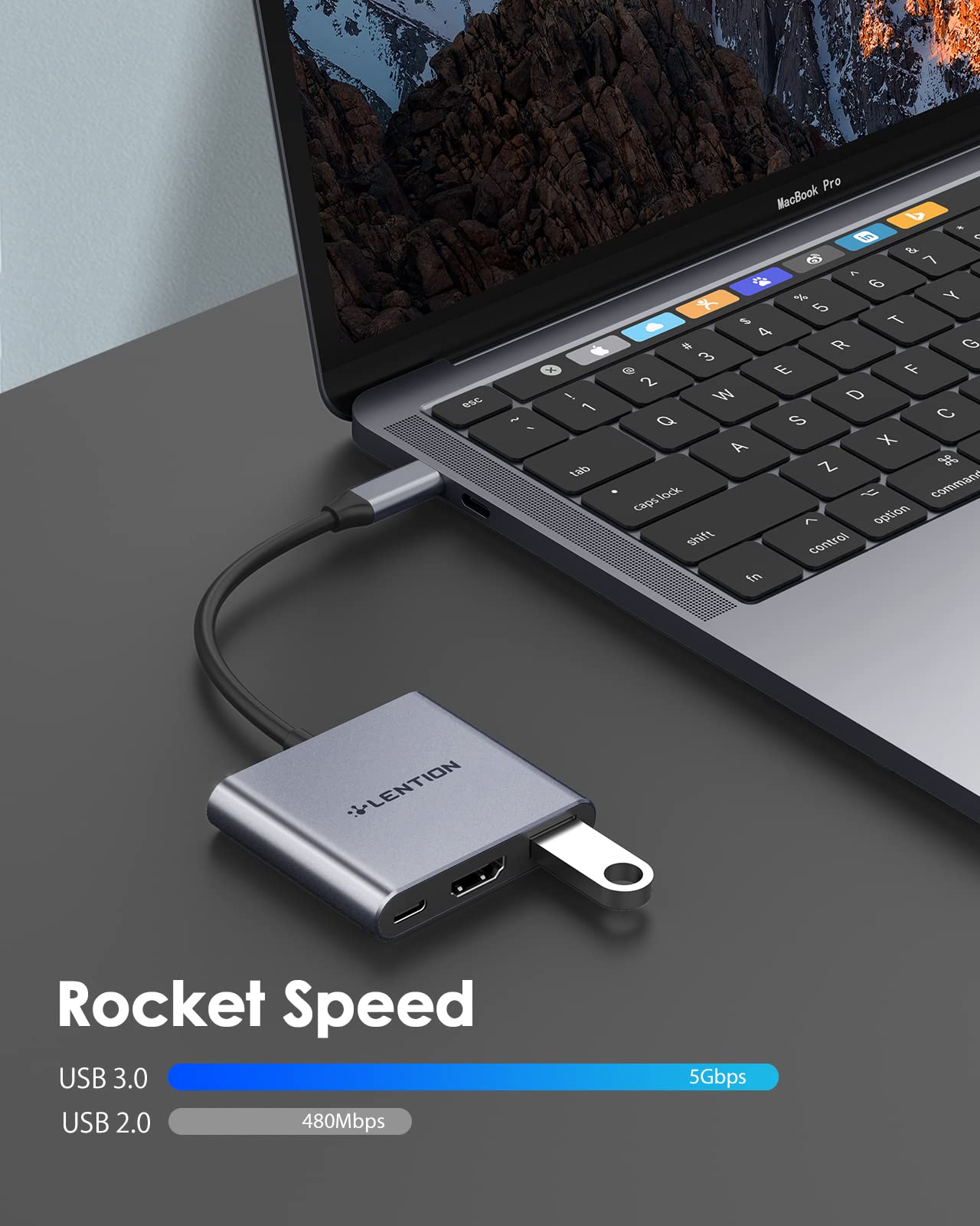 LENTION 3-in-1 USB C Hub with 100W Power Delivery, USB 3.0 & 4K HDMI for 2023-2016 MacBook Pro, New Mac Air/Surface/Chrome/Steam Deck, More, Stable Driver Adapter (CB-C14, Space Gray)