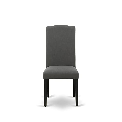East West Furniture DLEN5-BLK-20 5Pc Round 42" Kitchen Table With Two 9-Inch Drop Leaves And Four Parson Chair With Black Leg And Linen Fabric Dark Gotham Grey, 5