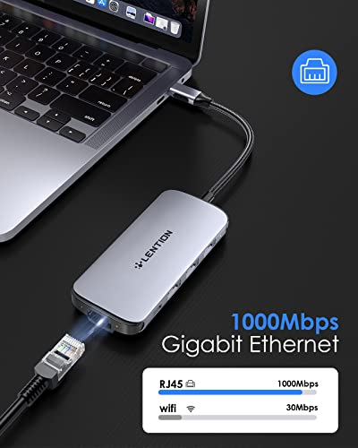 LENTION Ultra-Thin USB C Hub with Ethernet, 4K HDMI, USB 3.0/2.0, Card Readers & PD Adapter for 2023-2016 MacBook Pro 13/14/15/16/M1/M2, New Mac Air & Surface, Chromebook, More (CB-C48, Space Gray)