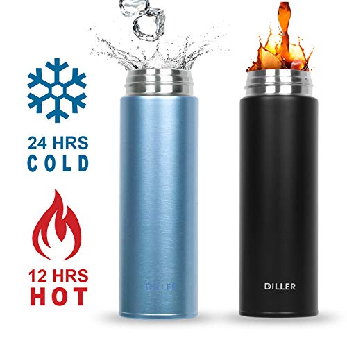 DILLER Vacuum Insulated Water Bottle,Stainless Steel Thermal Coffee Travel Mug BPA-Free Thermos FlaskĀ ,Keeps Cold 24H, Hot 12H,17 oz (blue)