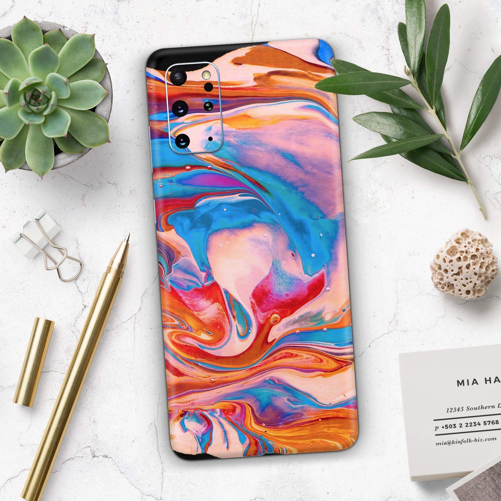 DesignSkinz Liquid Abstract Paint V28 Protective Vinyl Decal Wrap Skin Cover Compatible with The Samsung Galaxy S20 (Screen Trim & Back Glass Skin)