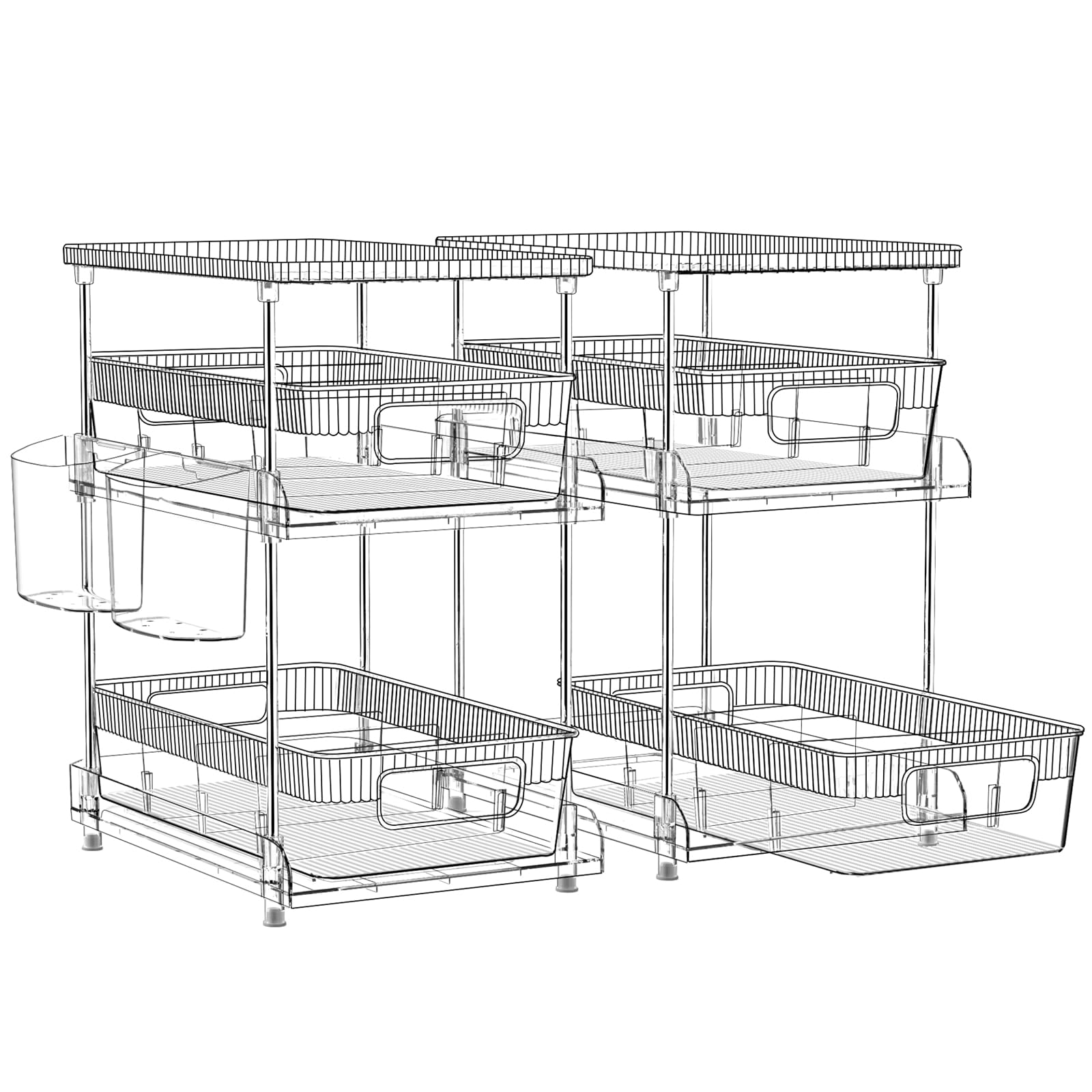 3 Tier Clear Bathroom Organizer 2 Pack, Under Sink Organizers Clear with Dividers, Multi Purpose Slide-Out drawers Organizer for Bathroom Pantry Organization and Storag, Medicine Cabniet Organizer