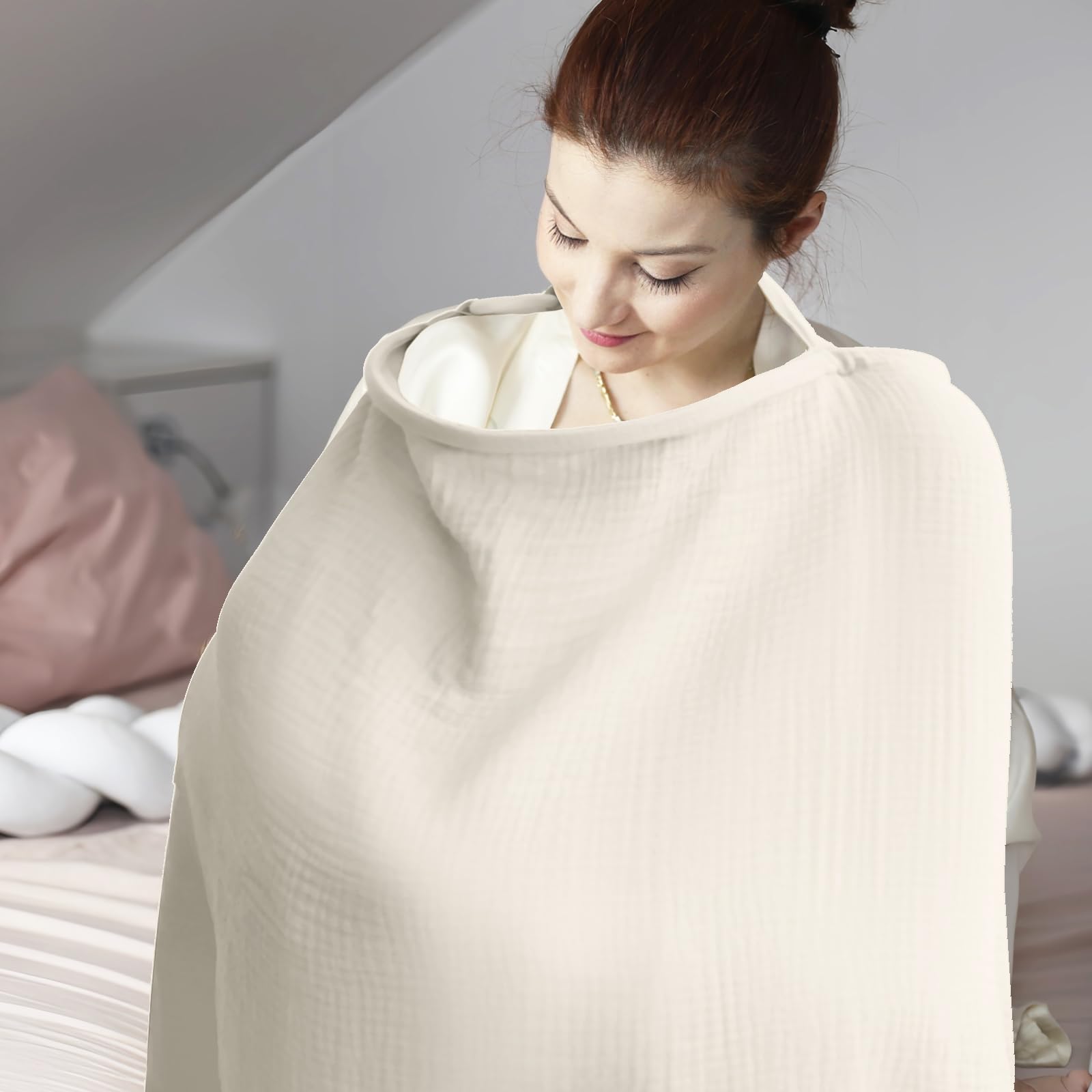 2PCS Muslin Nursing Cover for Baby Breastfeeding, Privacy Feeding Cover for Mom Breathable, Soft Cotton Nursing Apron with Hard Hoop