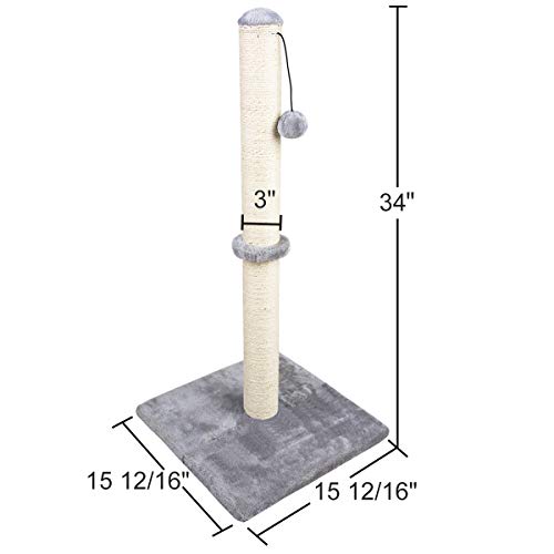 Dimaka 34" Tall Ultimate Cat Scratching Post, Extra High Posts with Natural Sisal Rope and Hanging Ball, Vertical Post Tree Scratch for Indoor Cats and Kittens (Grey)