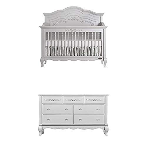 Evolur Aurora 5-in-1 Convertible Crib, Akoya Grey Pearl Drawer with Drawer Double Dresser