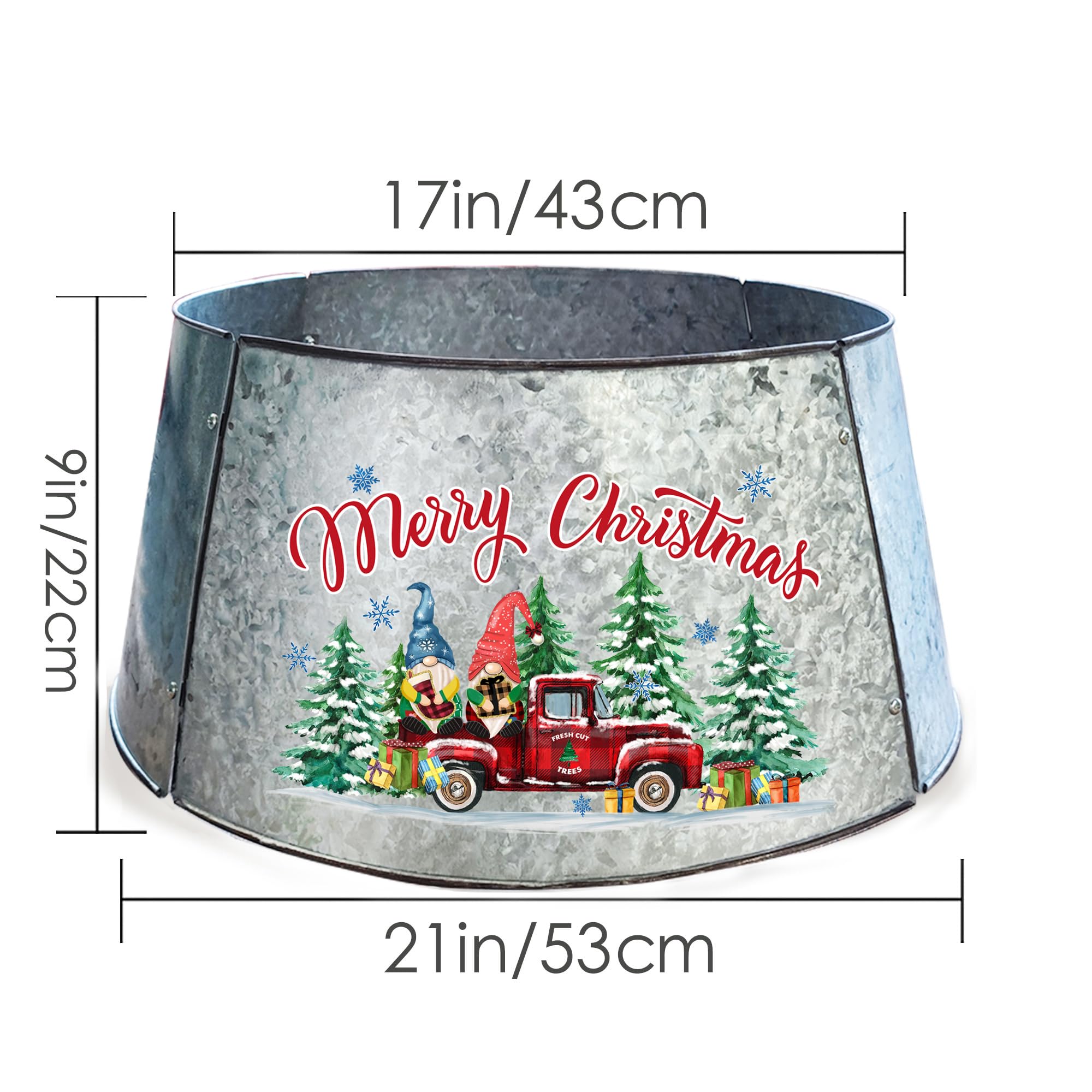 29-Inch Red Metal Christmas Tree Collar - Galvanized Base for Artificial Trees
