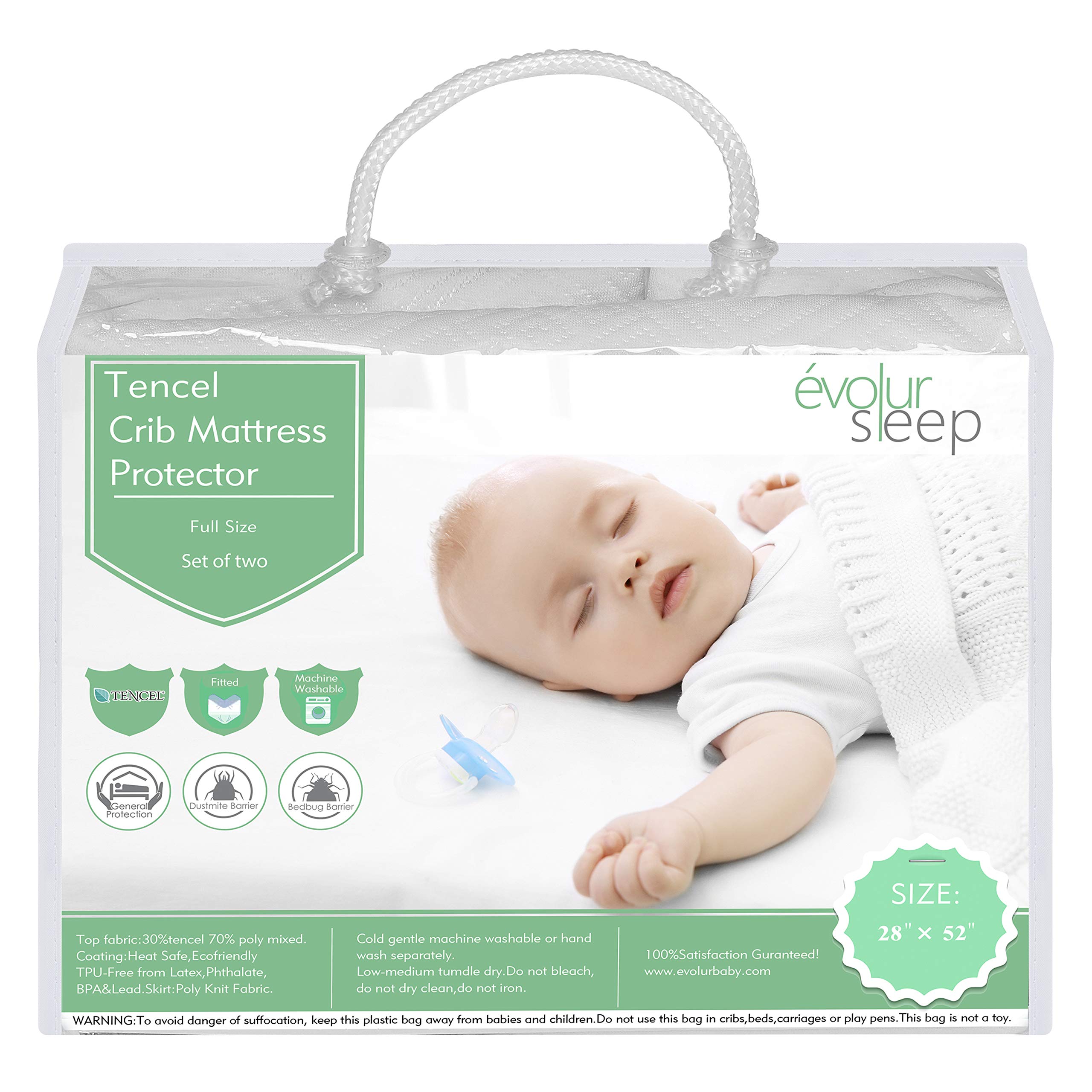 Evolur Full Size Crib Tencel Waterproof Mattress Protector Pad and Fitted Sheet, Purple, Pack of 2