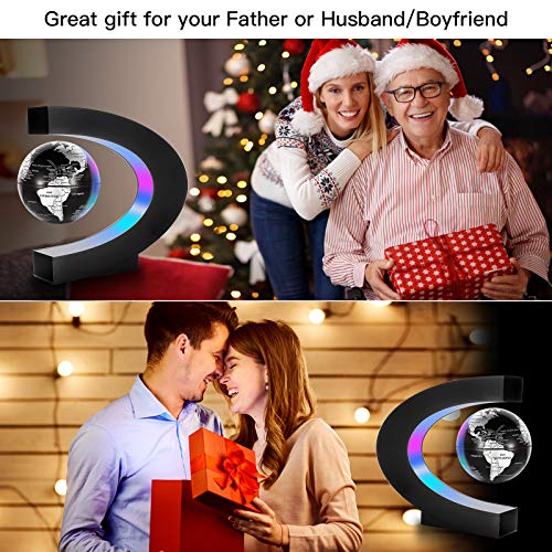 Gresus Magnetic Levitation Floating World Map Globe with C Shape Base, Floating Globe with LED Lights, Great Fathers Students Teacher Business Boyfriend Birthday Gift for Desk Decoration (Black )