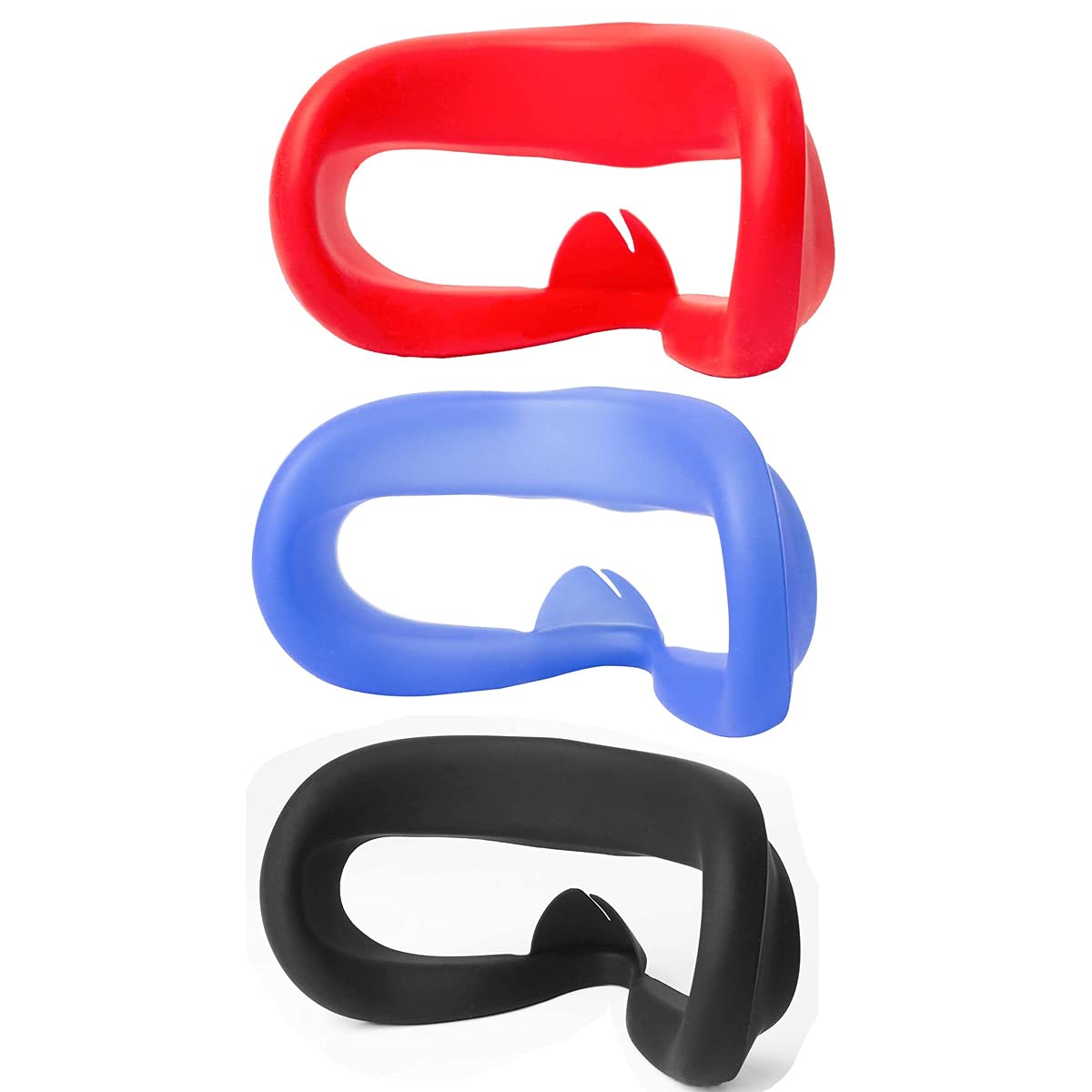 3 Pieces VR Silicone Face Cover Compatible with Oculus Quest 2 Headset,Washable VR Eye Cover Padding Sweat Proof Eyewear VR Mirror Interface Bracket Leak-Proof(Black+Red+Blue).Christmas Decorations