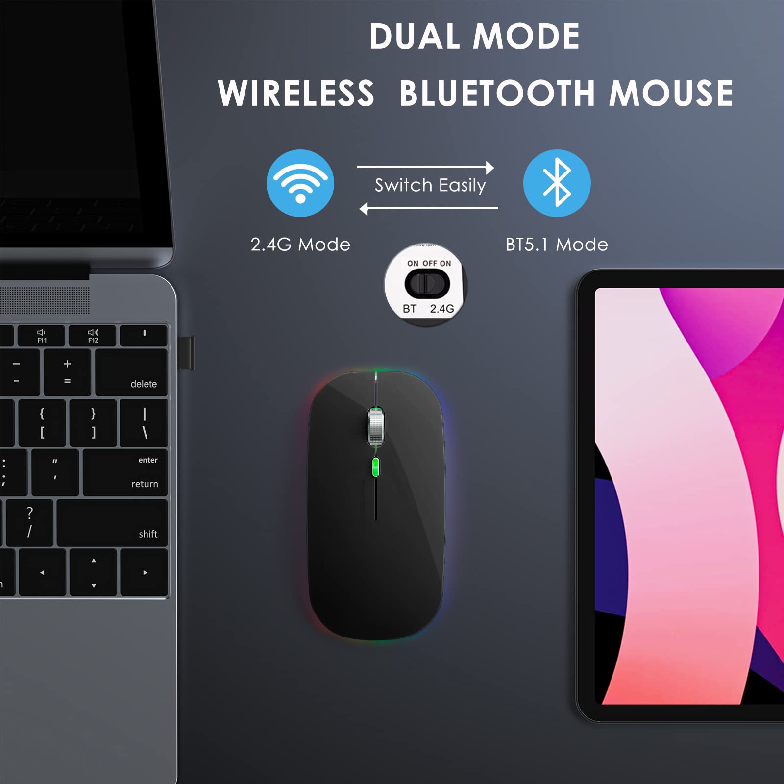 Attoe Wireless Gaming Mouse,Rechargeable Lightweight Honeycomb Gaming Mouse with RGB Backlit,USB Receiver,Ergonomic Grips,One-Click Desktop (White)… (4)