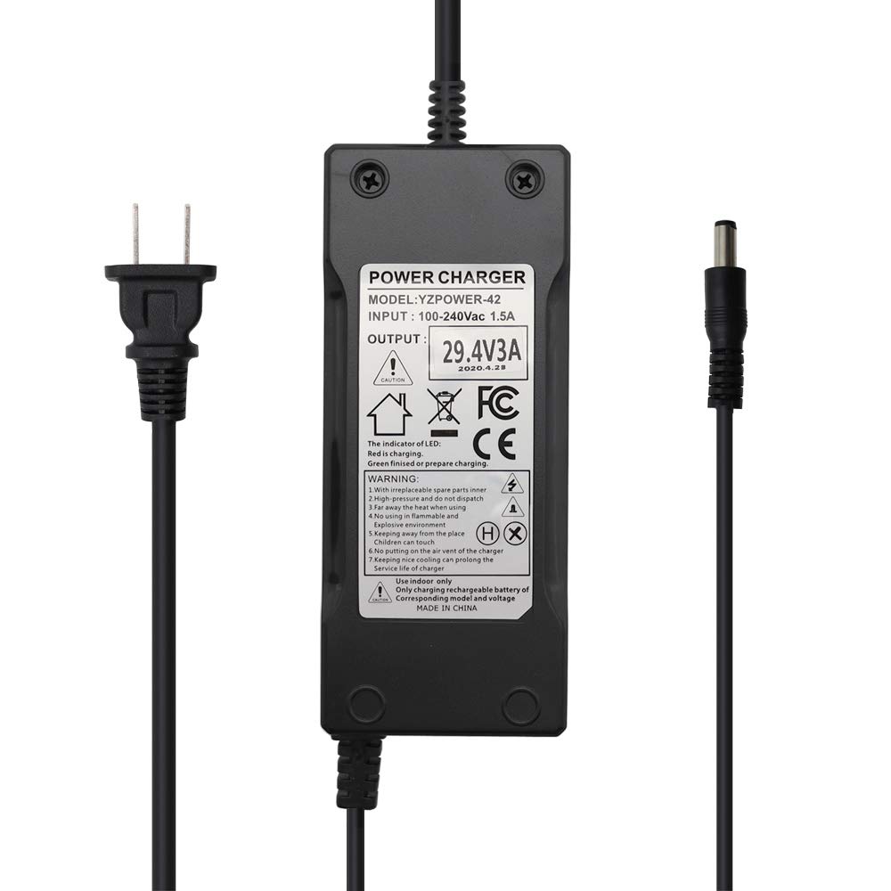 29.4V 3A 88.2W AC/DC Power Supply AC Adapter Charger for 24V 7S Lithium Li-ion Battery, 5.5x2.1mm DC Plug with a 5.5 * 2.5mm Tip