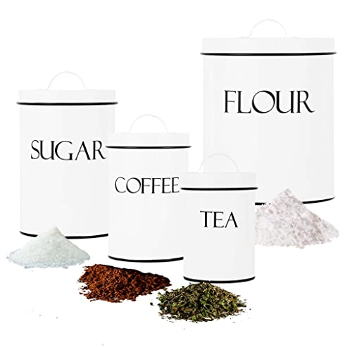 OUTSHINE Kitchen Canisters for Countertop Set of 4 | Farmhouse Canister Sets for Kitchen Counter White | Flour Sugar Coffee Canister Farmhouse Kitchen Decor | Vintage Style Large Storage Containers