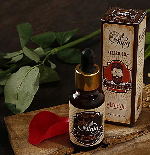 Captain Thug Medieval Beard Oil Conditioner – Ultra Premium Ayurveda – 9 Essential Oils – Softens, Smooths & Strengthens Beard Growth – Grooming Beard and Mustache Nourishment Treatment – 1 fl. oz.