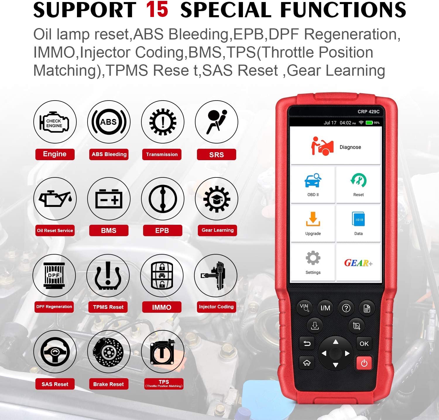 2024 Upgrade LAUNCH CRP429C Elite Android All System OBD2 Scanner with 15 Reset,Lifetime Free Online Update,ABS Bleeding,Injector Coding/Oil/Throttle/EPB/BMS/D-P-F/SAS/IMMO/TPMS Reset/Gear Relearn.etc