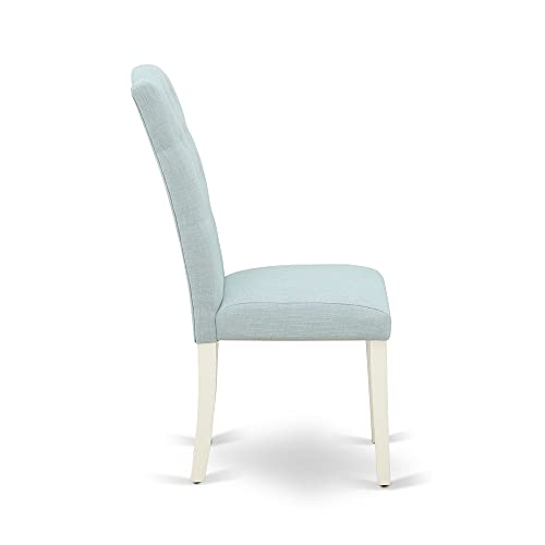 EAST WEST FURNITURE 9Pc Dining Set Includes a Rectangle Dining Table with Butterfly Leaf and Eight Parson Chairs with Baby Blue Fabric, Linen White Finish