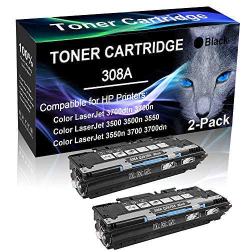 2-Pack (Black) Compatible Color 3550 3550N 3700 3700DN Printer Toner Cartridge (High Yield) Replacement for HP (Q2670A) 308A Toner Cartridge