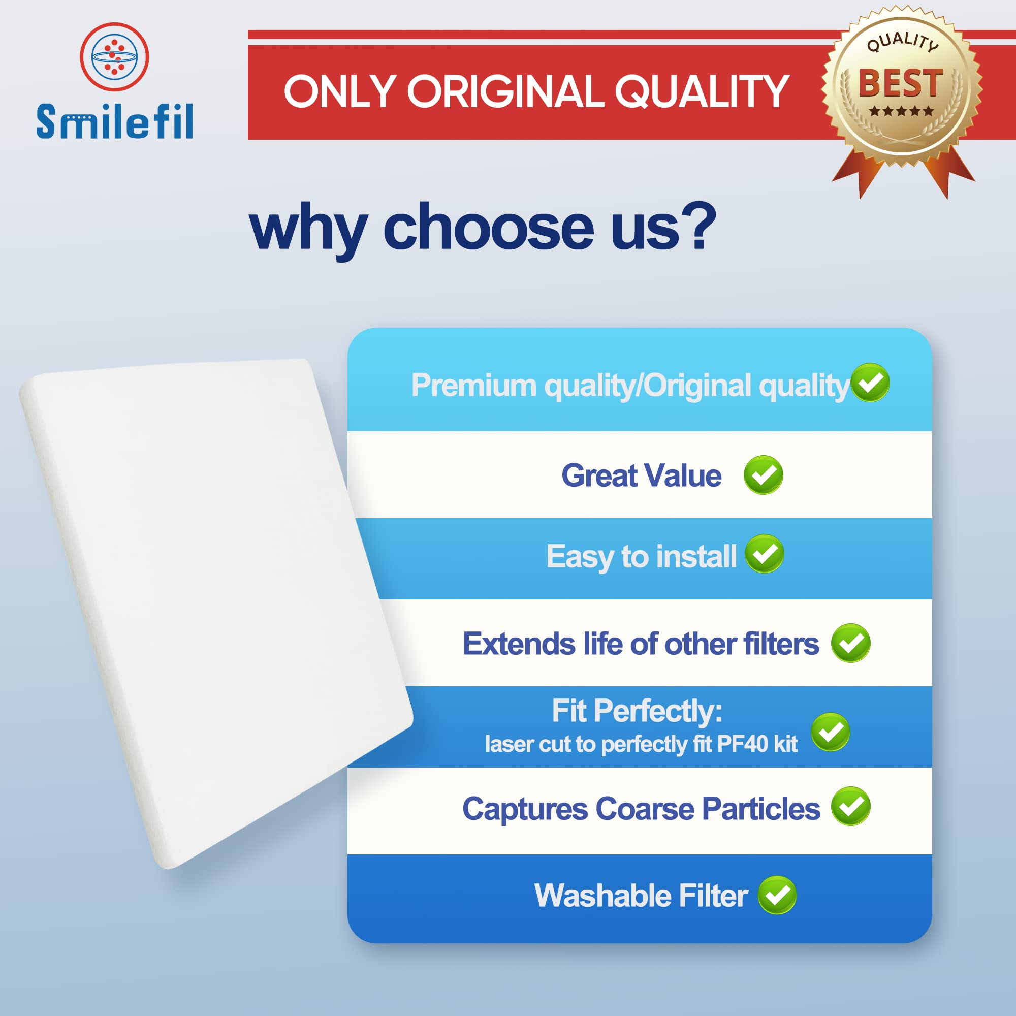 Smilfil 5 Pack PF40 Replacement Pre-Filter Pads Compatible with IQAir PF40 Coarse Dust Pre-Filtration Air Purifier