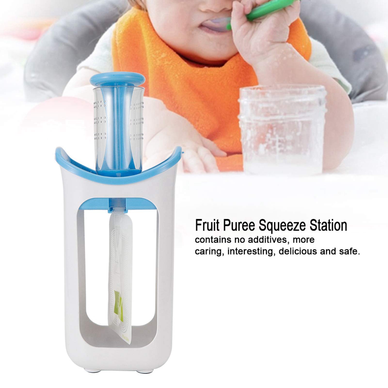Fruit Puree Squeezer with 10 Squeeze Pouches DIY Squeeze Station for food(blue)