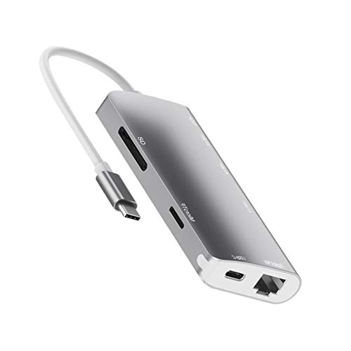 Leya-US Spare Part 9591C 8 in 1 USB 3.0 x3 + SD/TF Card + HDMI + RJ45 + Type-C/USB-C (PD) Multi-Function HUB Converter Dock Station (Color : Silver)