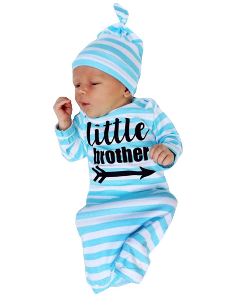 DPSKY Newborn Baby Sleeper Gowns & Headband Little Sister Brother Printed Striped Baby Sleeping Bag (blue)