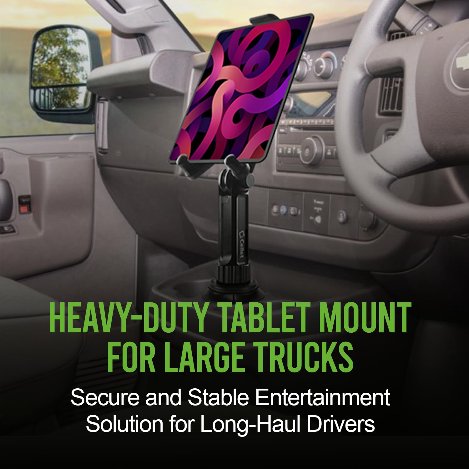 Car Tablet Mount with a Cup Holder Base Compatible for Apple iPad, iPad Pro, iPad Air, iPad Mini, Samsung Galaxy Tablet, Google Pixel Tablet, Amazon Kindle Fire and Smartphones