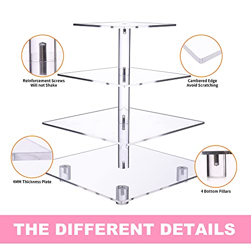Cupcake Stand, 4 Tier Cupcake Stand for 50 Cupcakes, Square Tiered Cupcake Tower, Clear Acrylic Cupcake Holder, Dessert Stands for Party, Wedding, Birthday, Baby Shower, Halloween