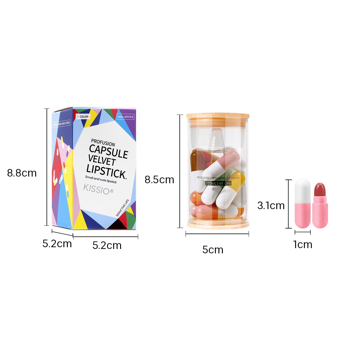 KISSIO Mini Lipstick Set,16PCS Matte Lipstick 16 Colors,Pill Lipstick,Velvety Waterproof Long Lasting Capsule lipstick,Matte Lipstick Set,Travel Friendly,Cruelty Free,2.4 oz
