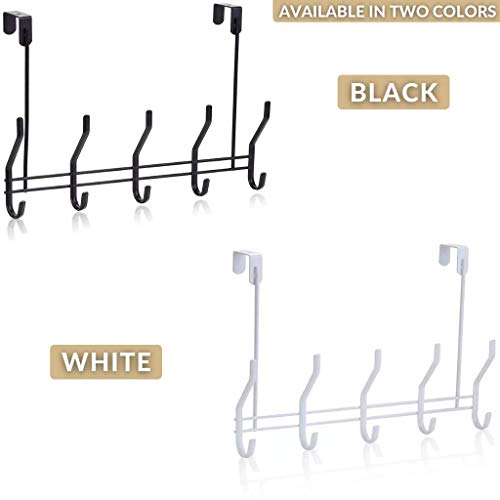 Over The Door Organizer Rack with Hooks - Heavy Duty Iron Wire Door Hanger for Coats, Bags, Hats, Towels, Clothes - Space Saving Hanging Rack Organizer (Black)