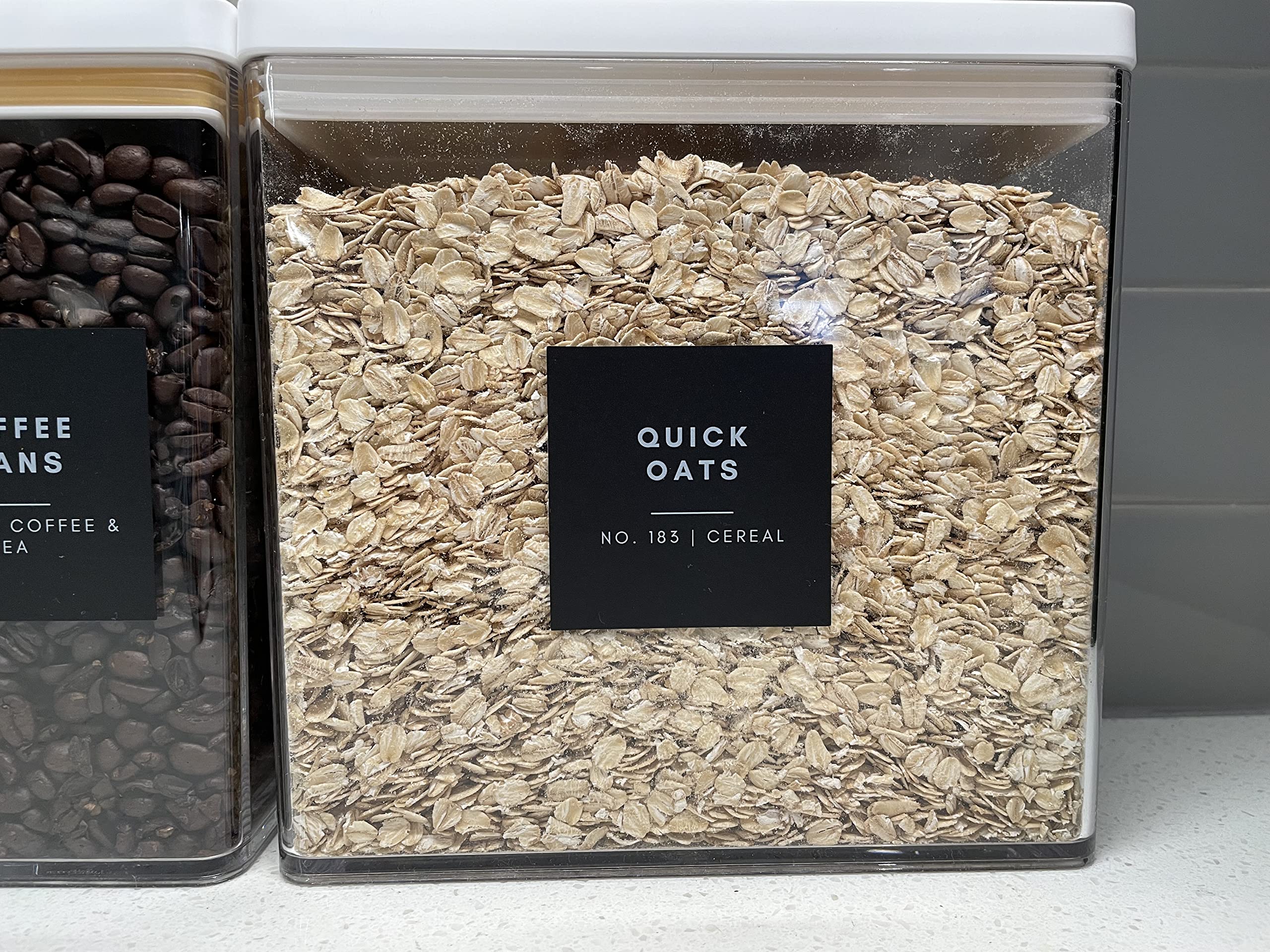 240 Black Minimalist Paper Pantry Labels | 2 1/2 x 2 1/2 inches | Waterproof Vinyl | for Plastic, Metal, Stainless Steel & Glass Containers | Strong Adhering, Removable
