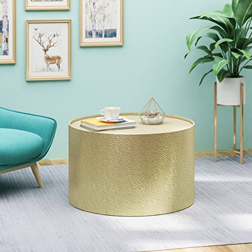 Christopher Knight Home Rache Modern Round Coffee Table with Hammered Iron, Gold, 26. 00β L x 26. 00β W x 17. 00β H