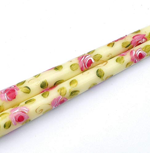 Decorated 8 Inch Tall Hand Painted Pink Rose Ivory or White Short Taper Candles Set Small Housewarming Gift for Women